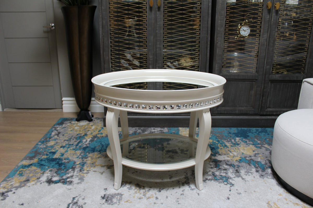 Marge Carson Crystal Side Table Floor Sample — Grayson Luxury